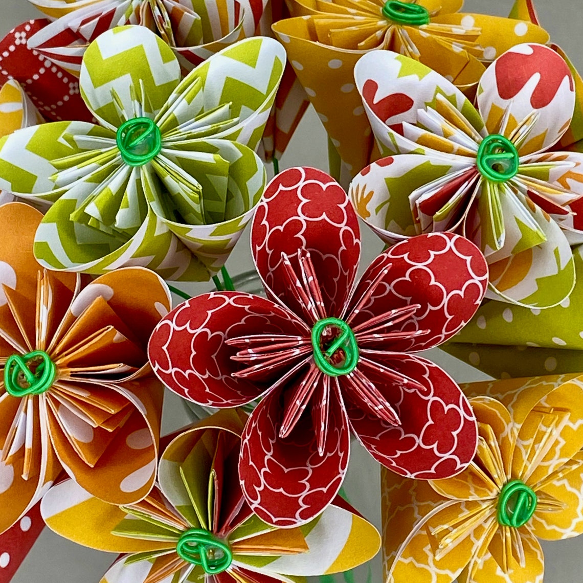 Paper Origami Flower Bouquet in Fall Patterns - Etsy