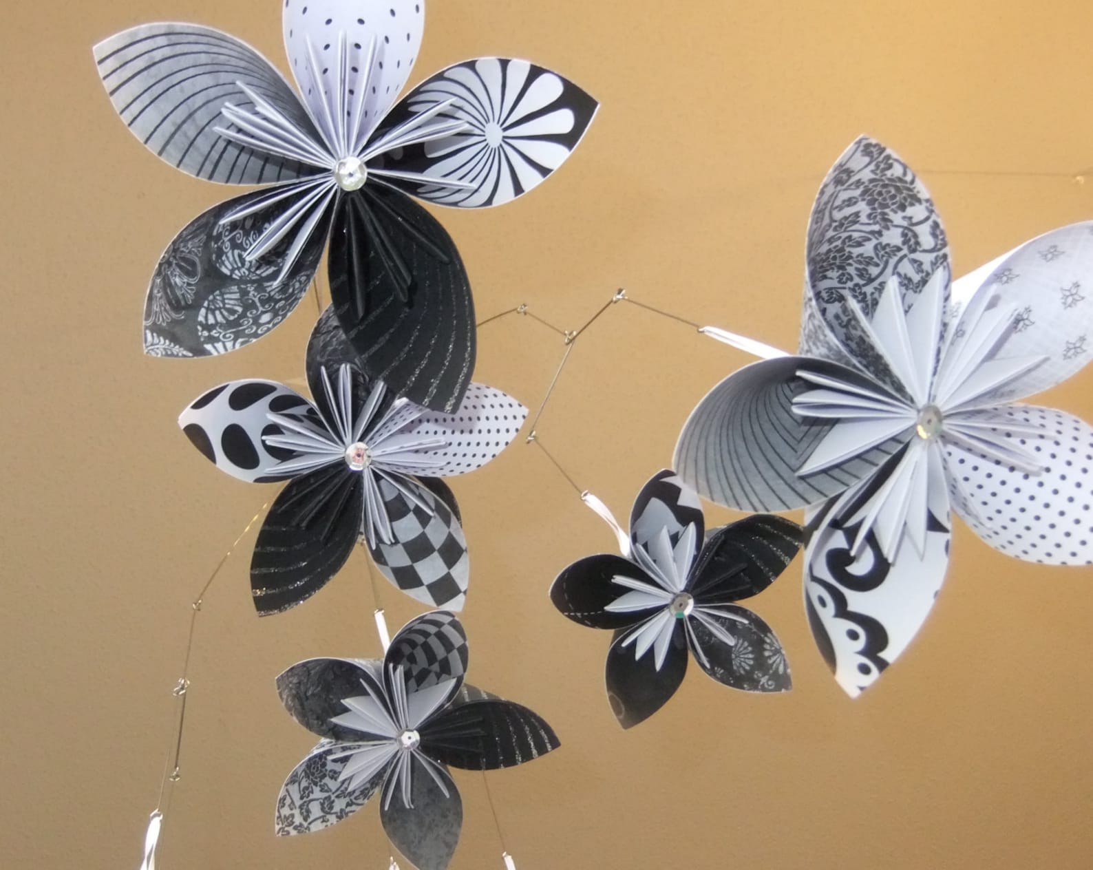 Black and White Origami Paper Flower Baby Nursery Mobile - Etsy