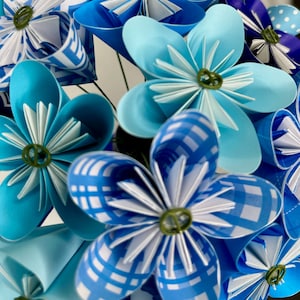 Shades of Blue Origami Paper Flower Bouquet - Etsy