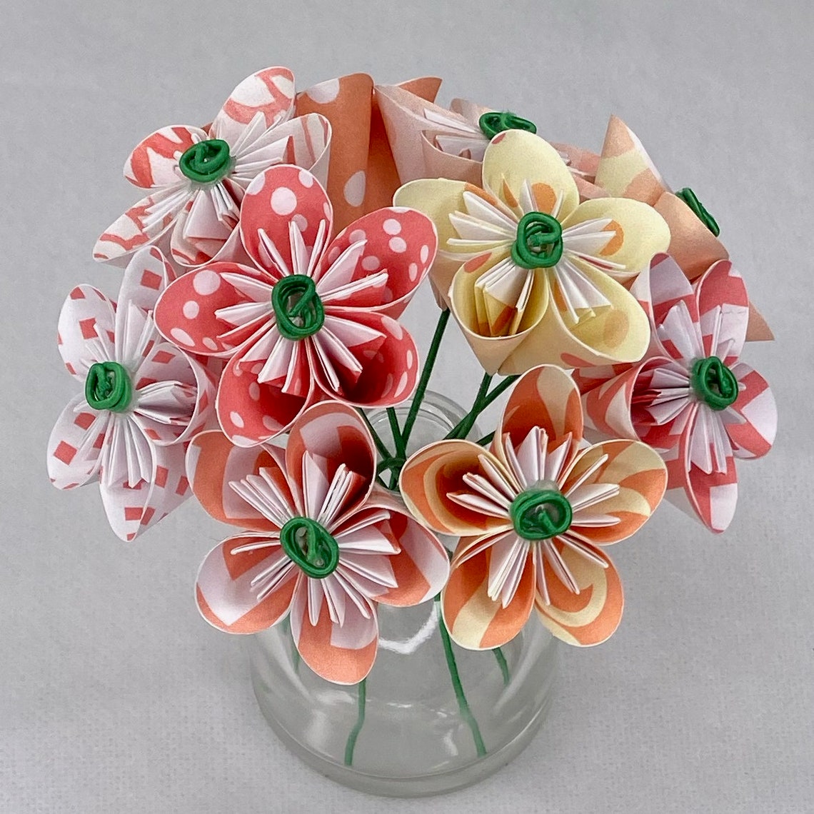 Mini Origami Paper Flower Bouquet in Coral - Etsy