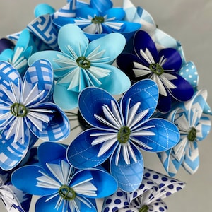 Shades of Blue Origami Paper Flower Bouquet - Etsy