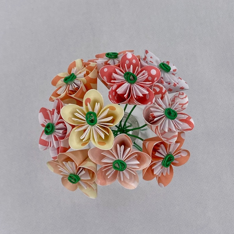 Mini Origami Paper Flower Bouquet in Coral - Etsy