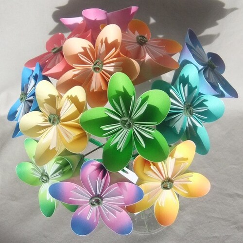 Mini Origami Paper Flower Bouquet in Coral - Etsy