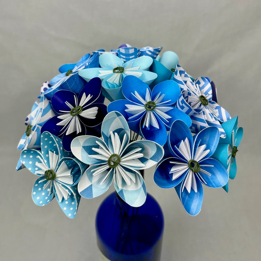 Shades of Blue Origami Paper Flower Bouquet - Etsy