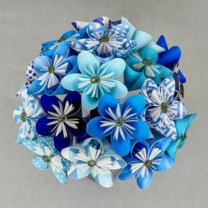 Shades of Blue Origami Paper Flower Bouquet - Etsy