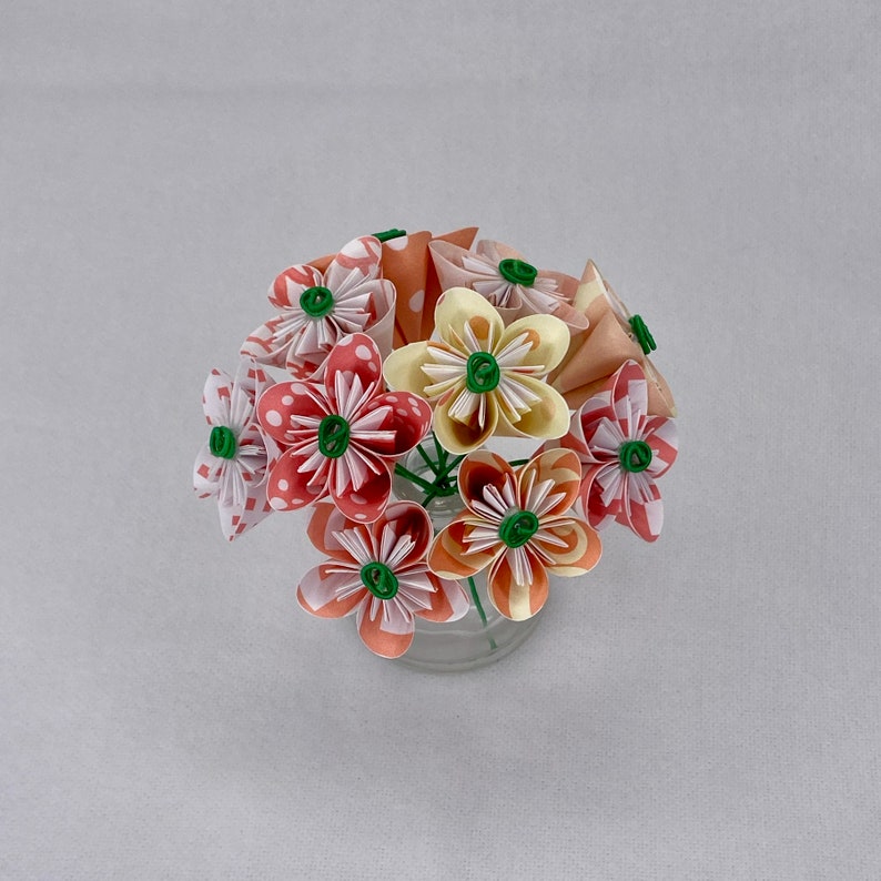 Mini Origami Paper Flower Bouquet in Coral - Etsy