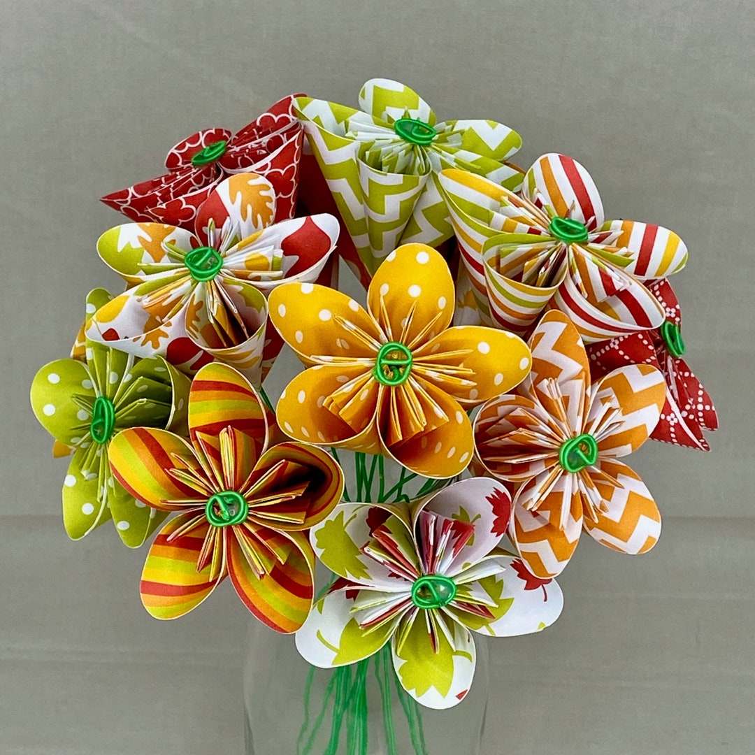 Paper Origami Flower Bouquet in Fall Patterns - Etsy
