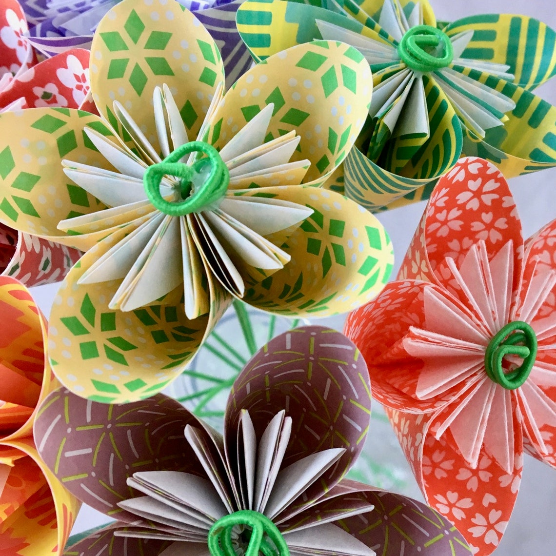 Flower Bouquet in Patterned Origami Paper | Etsy