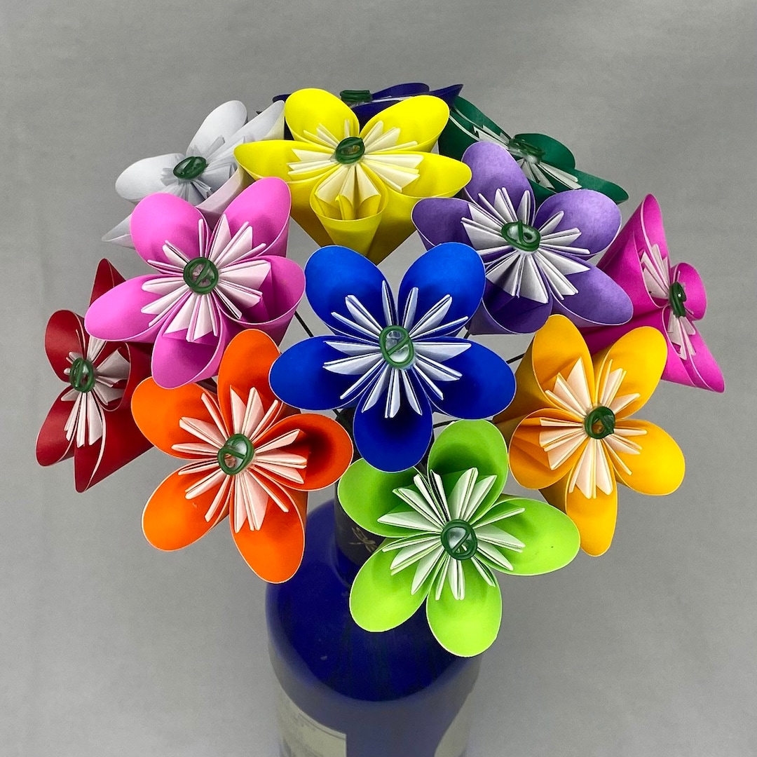 Origami Paper Flower Bouquet in Rainbow Colors - Etsy