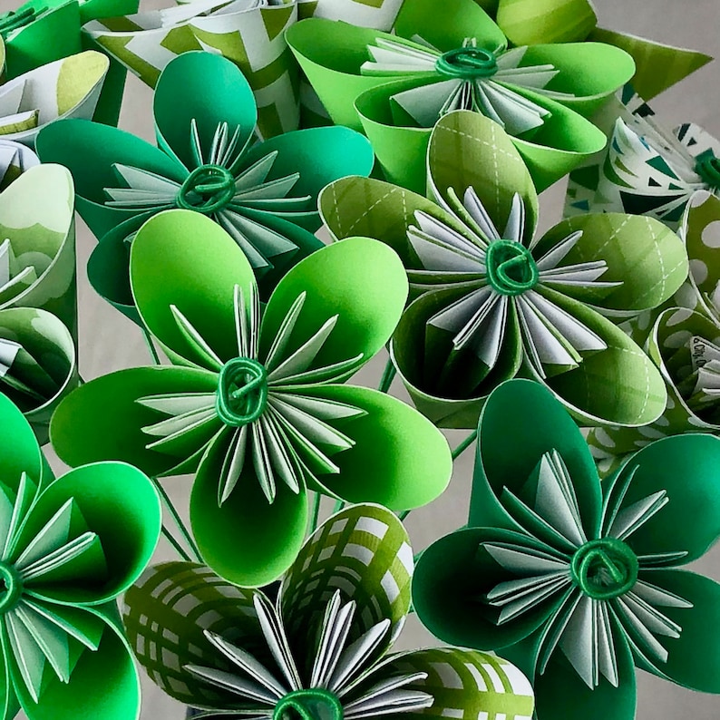 Shades of Green Origami Paper Flower Bouquet - Etsy