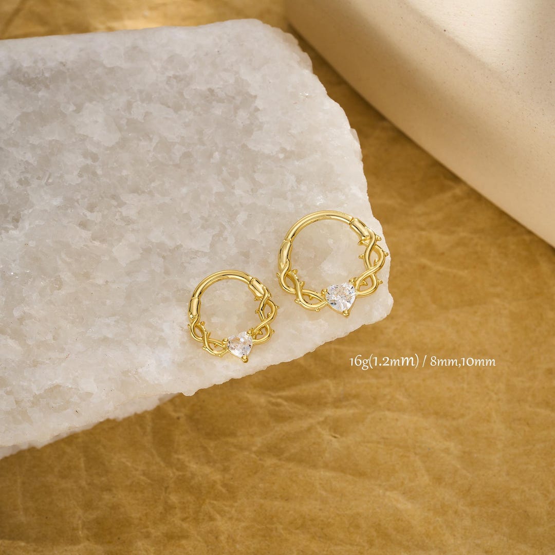 16G Gold Thorns Septum Ring | CZ Heart Septum Jewelry | Daith Earring ...