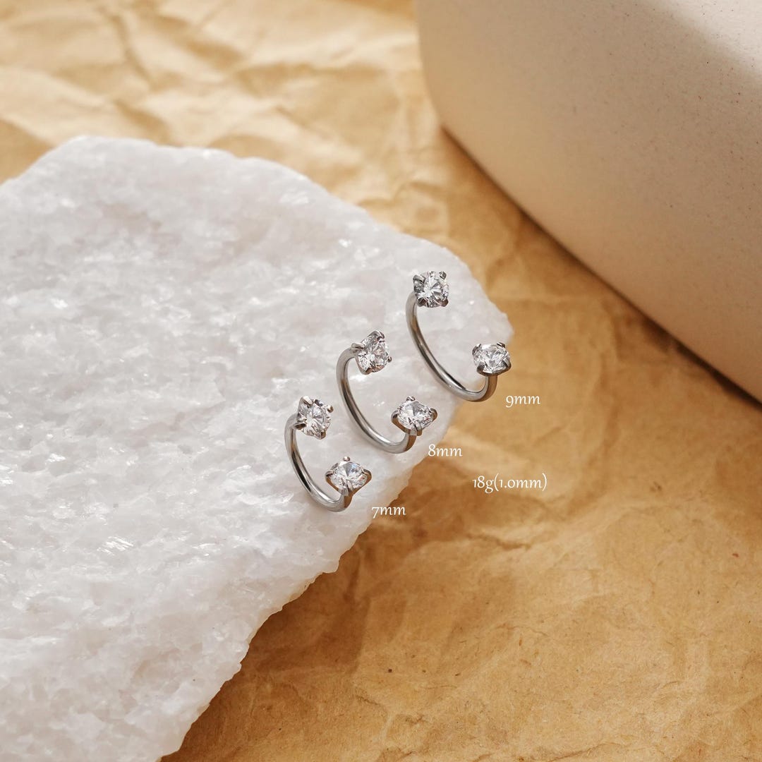 18G Clear CZ Horseshoe Nose Ring/internally Threaded Nose Piercing/half ...
