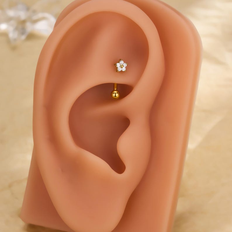 16G Rook Piercing | Sugical Steel Eyebrow Ring | CZ Flower Daith ...