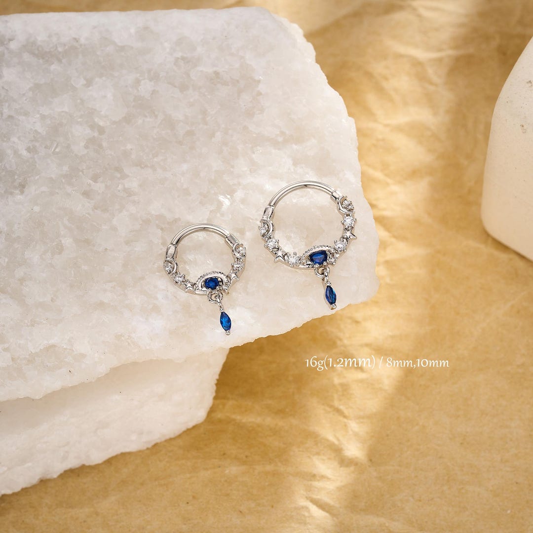 16G Blue Marquise Septum Ring, Celestial Septum Piercing, Hoop Earring ...