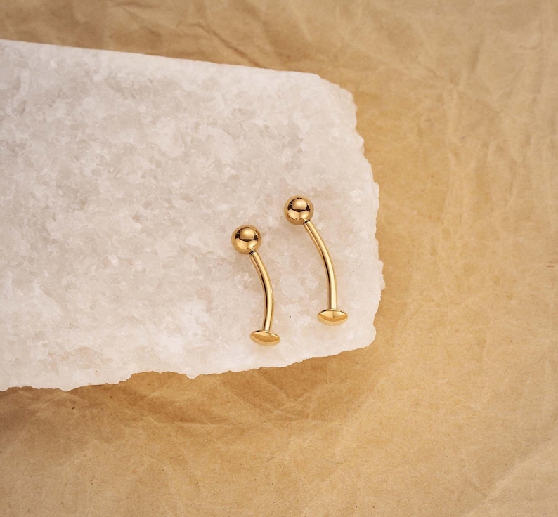 14G Titanium Threadless Floating Belly Ring Gold Navel Barbell Curved ...