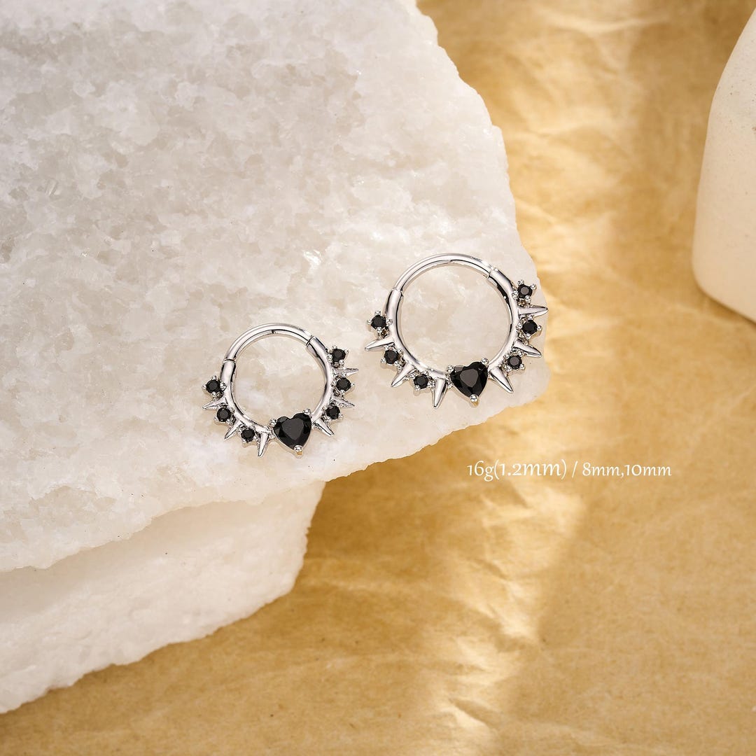 16G Black Heart Septum Ring, CZ Daith Earring With Unique Design ...