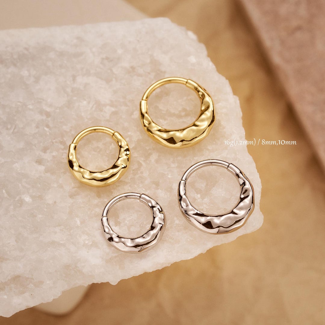 16G Stainless Steel Hammered Chunky Septum Ring/gold Septum Piercing ...