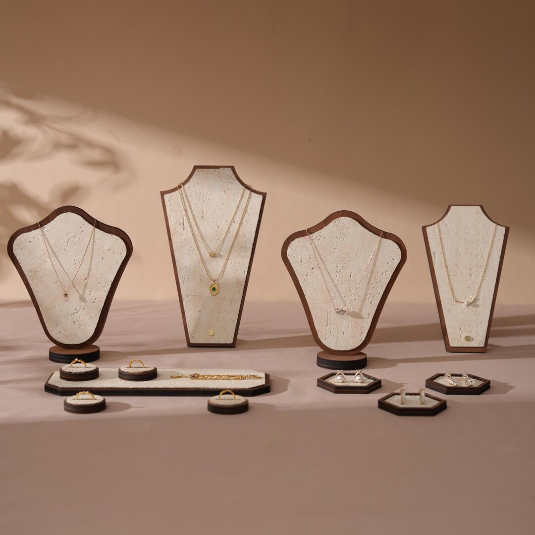 Elegant Jewelry Display Set: Stone-look Necklace, Ring & Earring ...