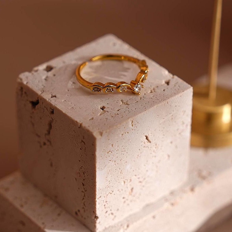 Yellow Travertine Jewelry Display Set: Brass Earring & Ring Organizer ...