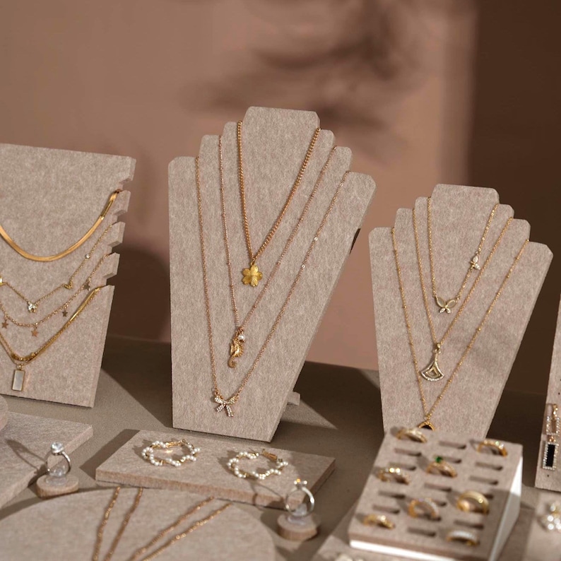 Beige Felt Jewelry Display Set: Ring, Necklace, Bracelet and Earring ...