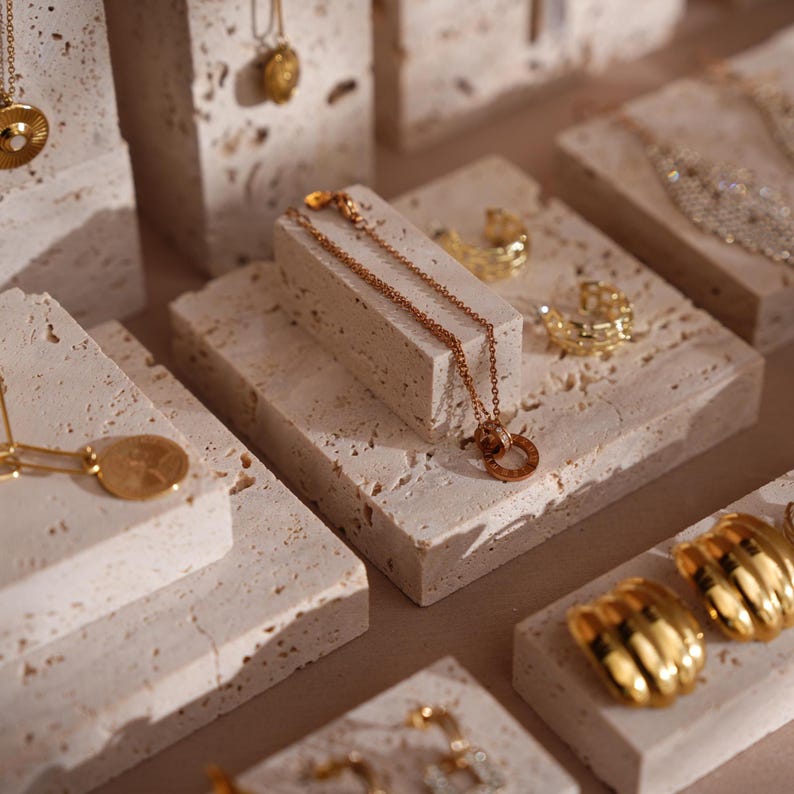 Yellow Travertine Jewelry Display Set: 22-piece Boutique Collection ...