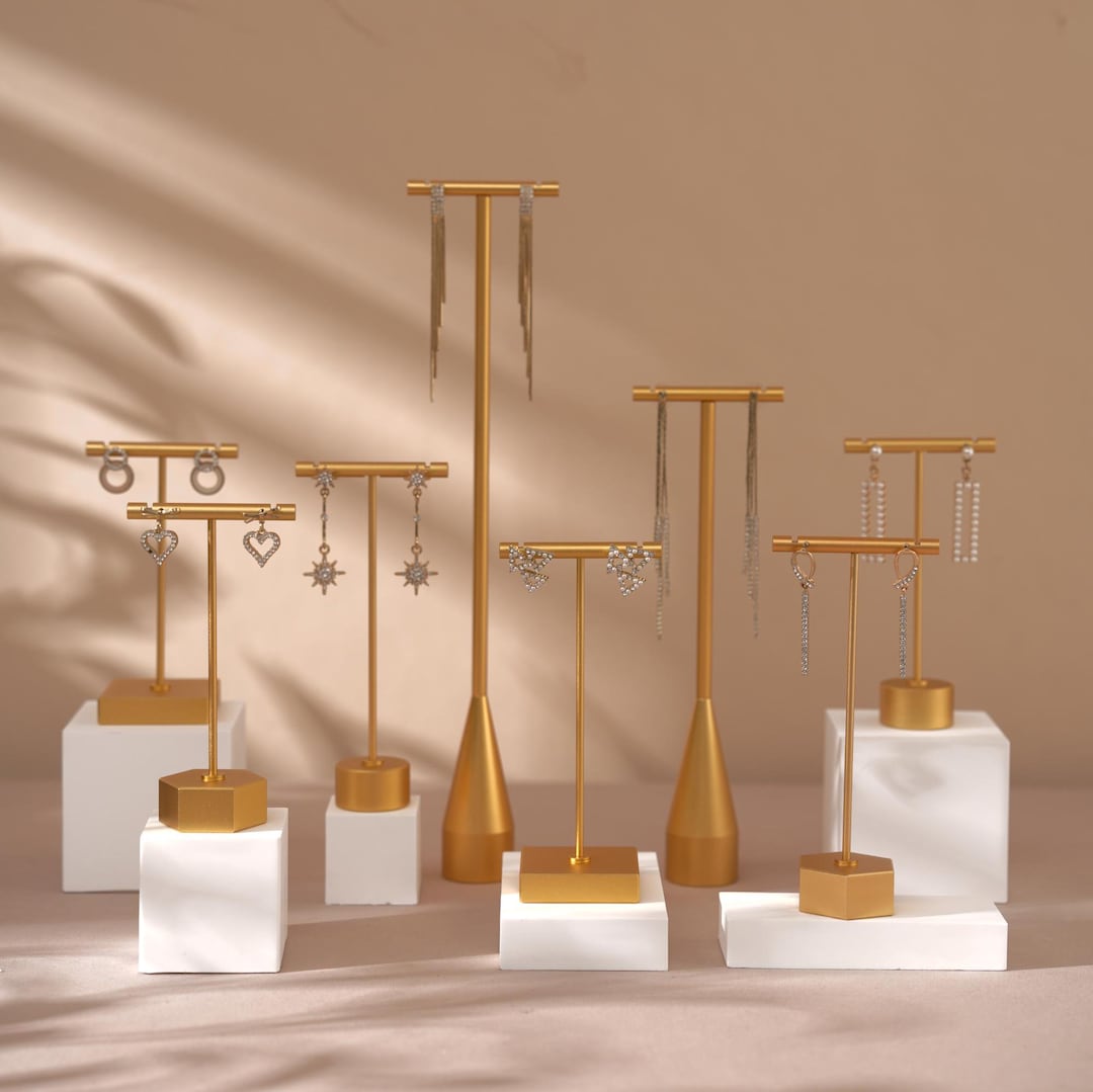 Gold Metal Earring Holder: Jewelry Display Stand With Gypsum Base ...
