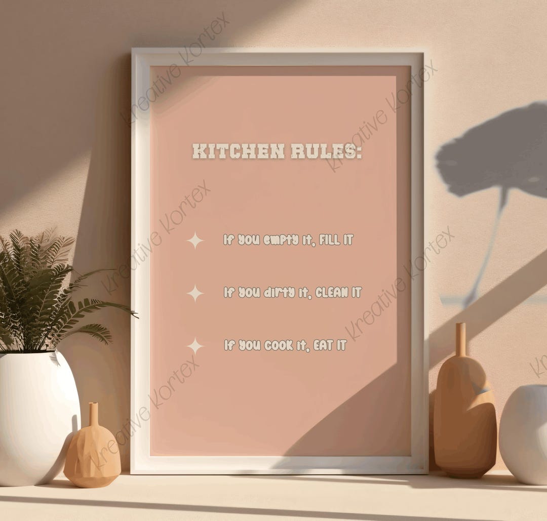 Kitchen Rules PRINTABLE Wall Art, Kitchen Dining Room Decor, Funny Food ...