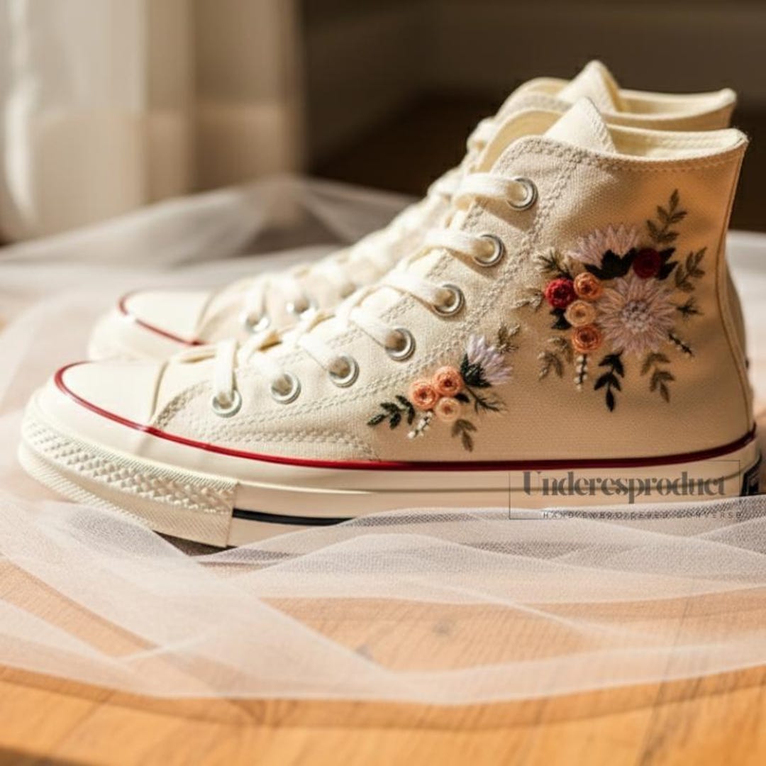 Wedding Bridal Converse Custom Wedding Rose Wildflower Hand Embroidered ...