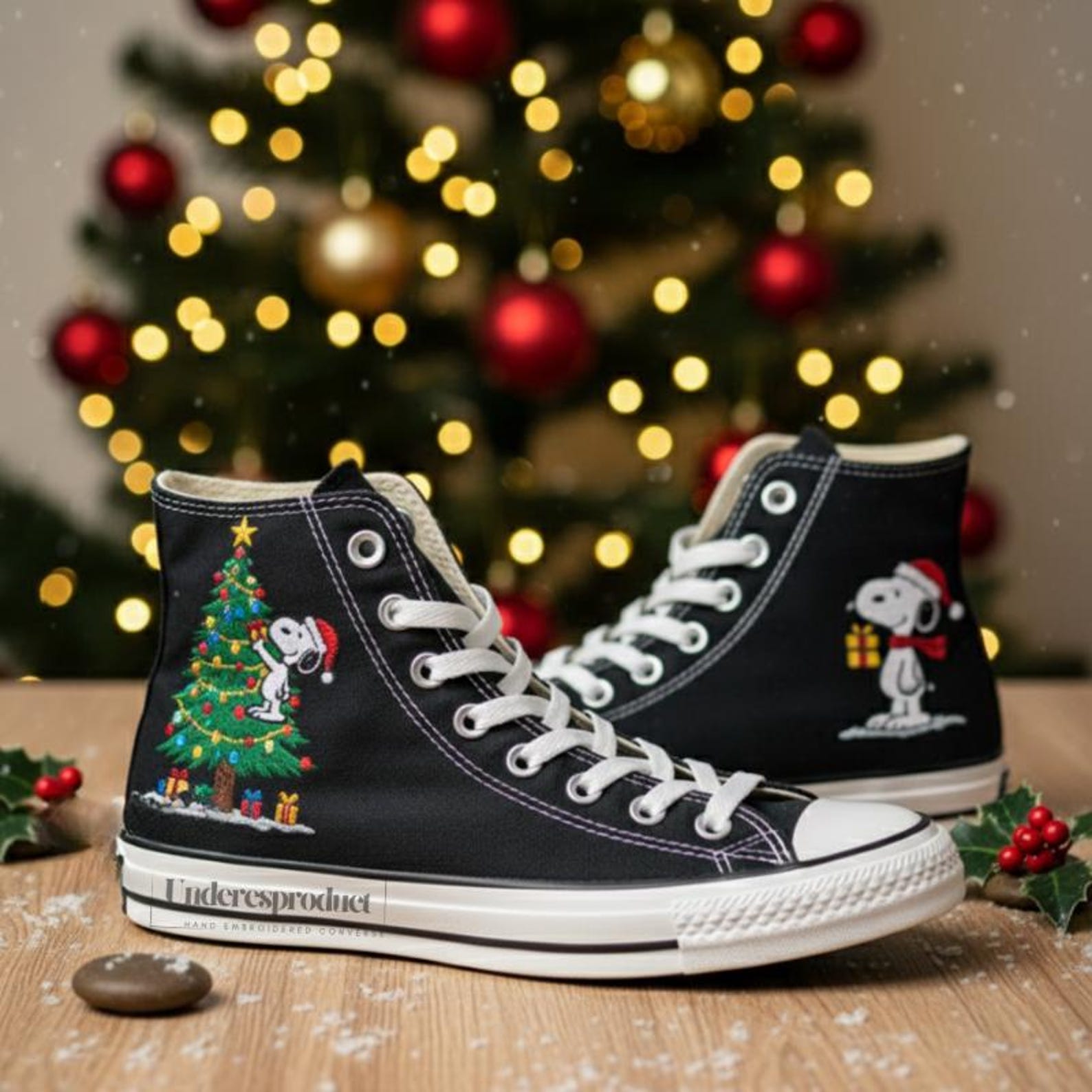 Christmas Converse Shoes Custom Xmas Tree and Santa Hat Cute Dog Hand ...