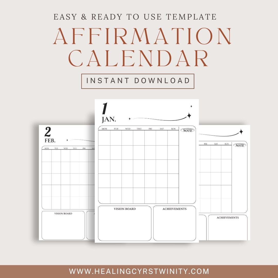 12-month Affirmation Calendar Template - Etsy