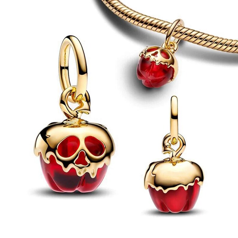 Gold Plated Skull & Red Apple Dangle Charm Fit Pan Original Bracelet ...
