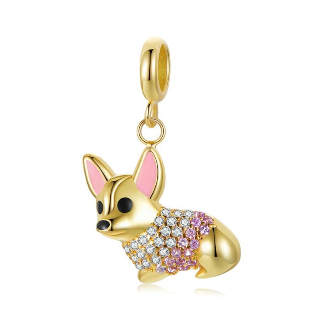 Sterling Silver 18K Gold Lovely Corgi Dog Charms Pendans Full Zircon ...