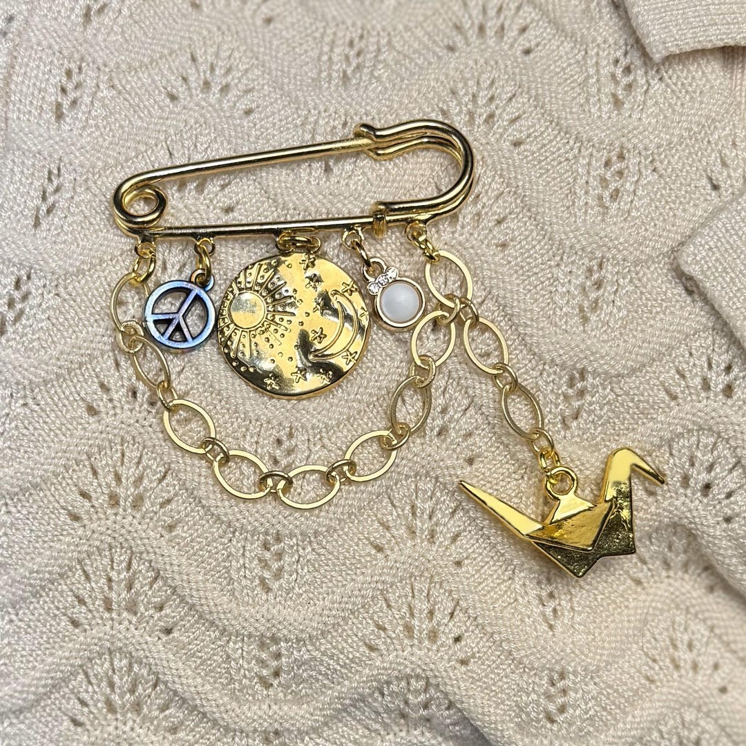 Blue Peace Sign Brooch With Golden Sun & Moon - Etsy