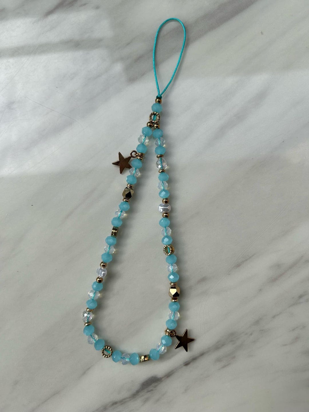 Black and Gold Beads With Stars Phone Wrislet, Phone Cord, Acrylic ...