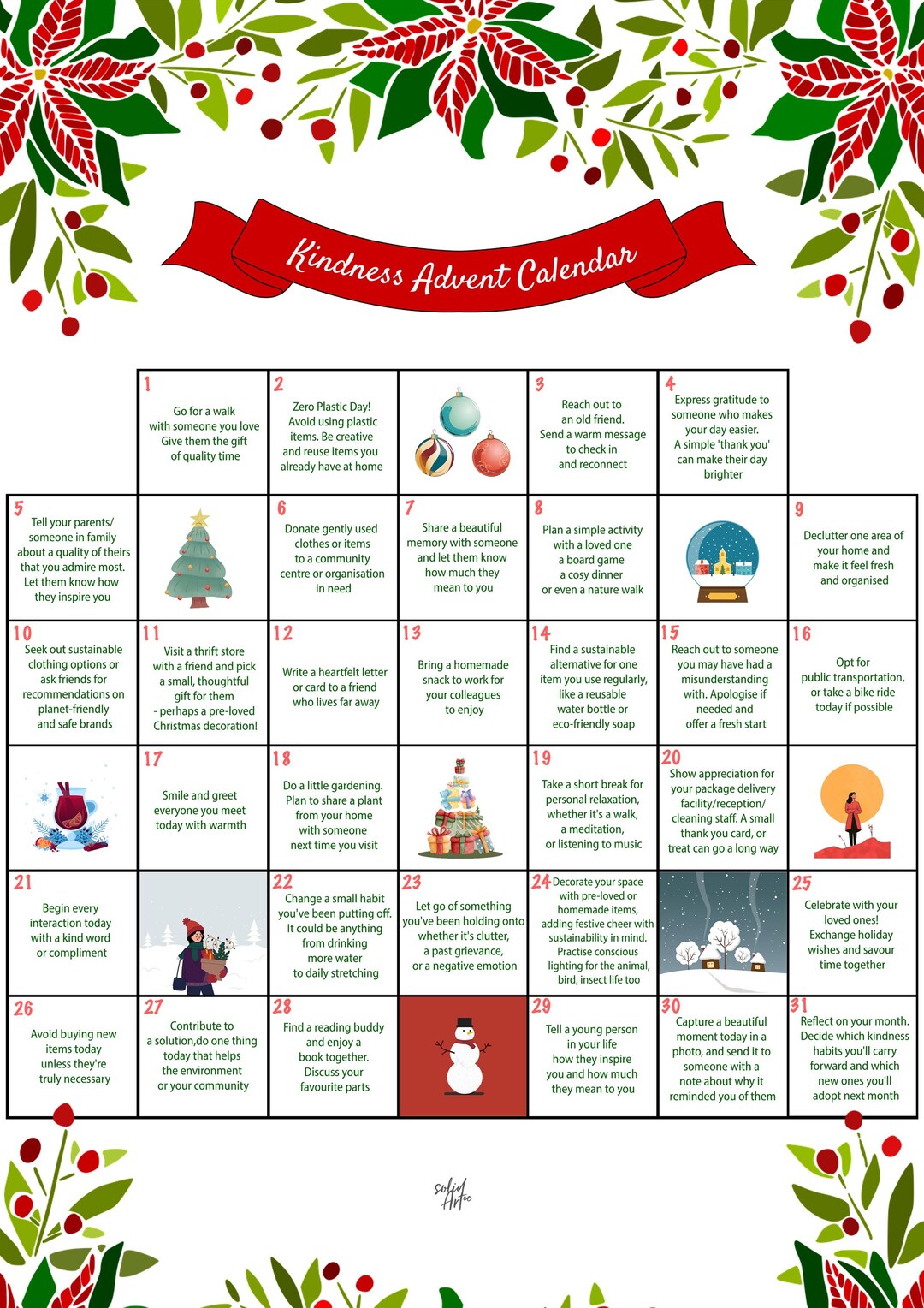 Kindness Advent Calendar A2 Daily Random Act of Kindness - Etsy