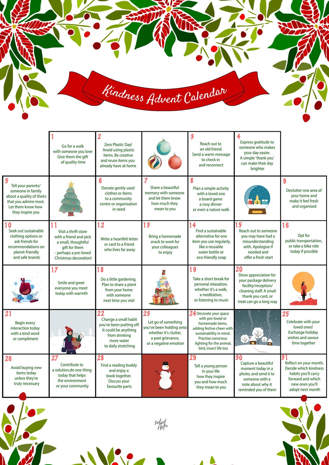 Kindness Advent Calendar A2 Daily Random Act of Kindness - Etsy