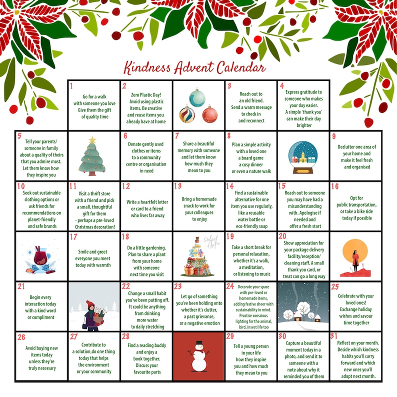 Kindness Advent Calendar square Daily Random Act of Kindness - Etsy