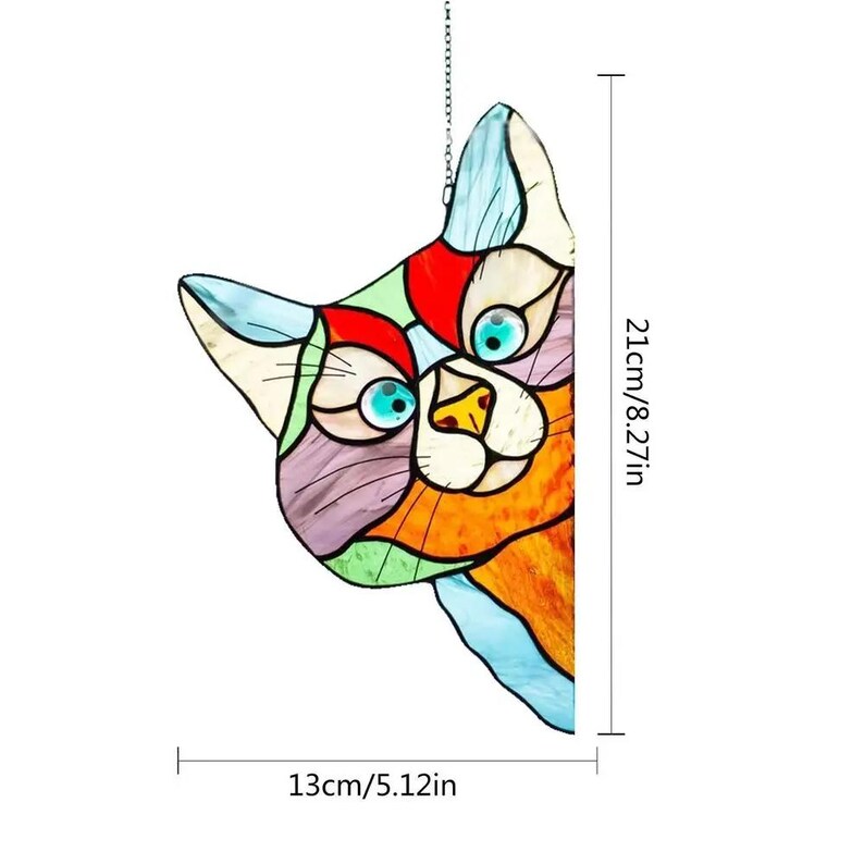 Stained Glass Cat Window Hanger Cute Cartoon Animal Pendant Decor - Etsy