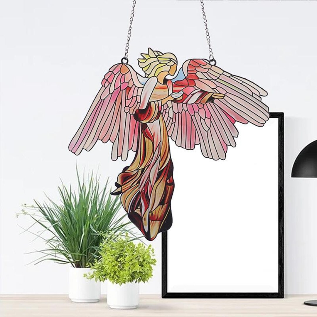 Stained Glass Angel Wings Wind Chimes Acrylic Garden Hanging Decor - Etsy