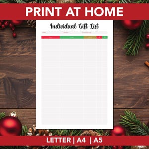 Christmas Individual Gift List PRINTABLE - Etsy
