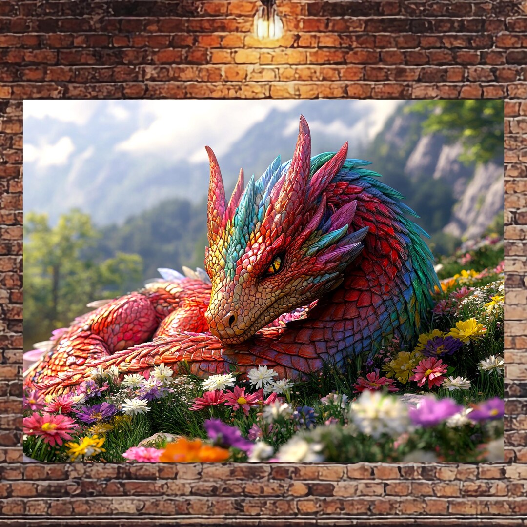 Colorful Dragon Wall Art, Dragon Art Print, Colorful Dragon Wall Canvas ...