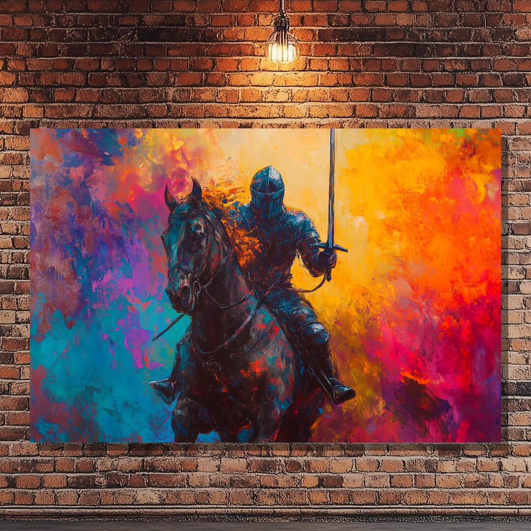 Colorful Medieval Knight Canvas - Abstract Knight Painting on Horse ...