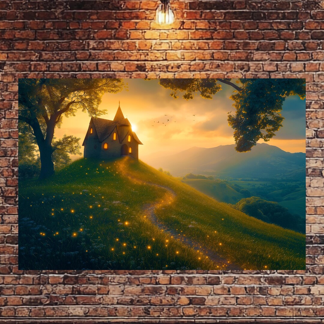 Mountain Cottage Poster Print Medieval Landscape Print, Rustic ...