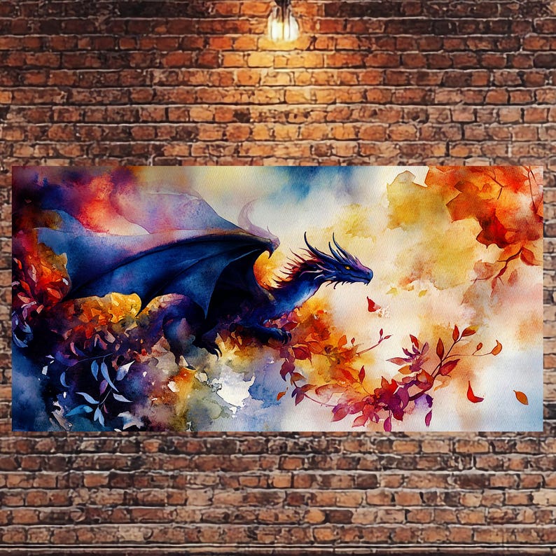 Watercolor Dragon on Canvas, Dragon Print, Watercolor Fantasy Wall Art ...