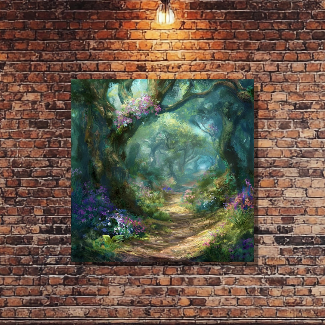 Enchanted Forest Path Art Canvas Print, Beautiful Forest Painting With ...