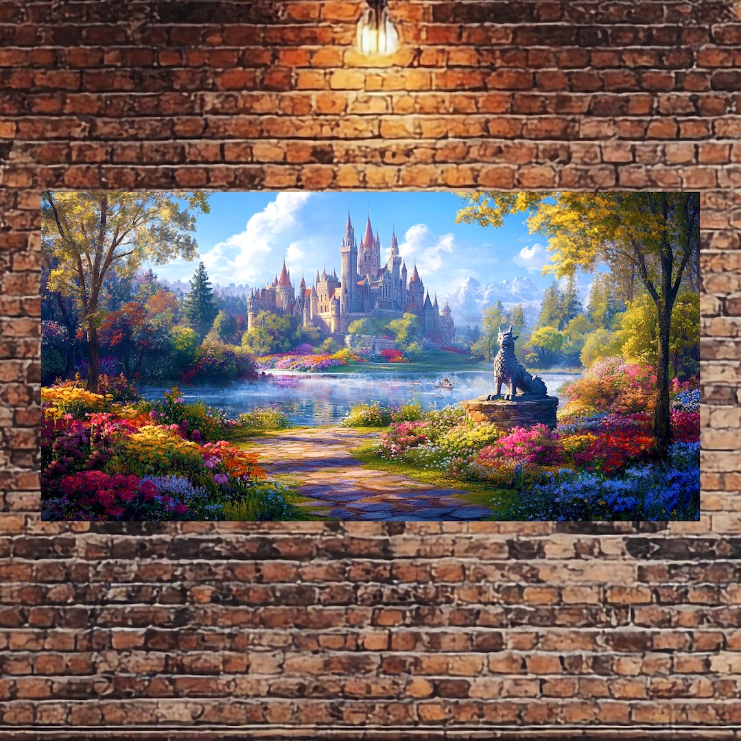 Medieval Fantasy Castle Canvas Print, Enchanted Flower Garden ...