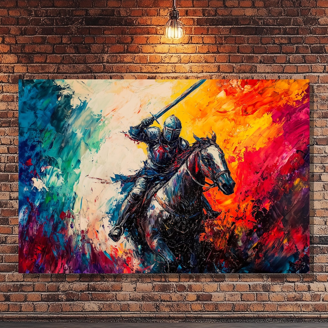 Medieval Mounted Knight Canvas - Abstract Knight Painting on Horse ...