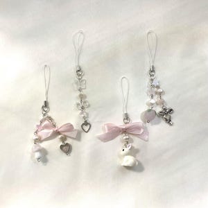Pink Coquette Phone Charms With Bows - Cute Bunny Phone Charm - Soft ...