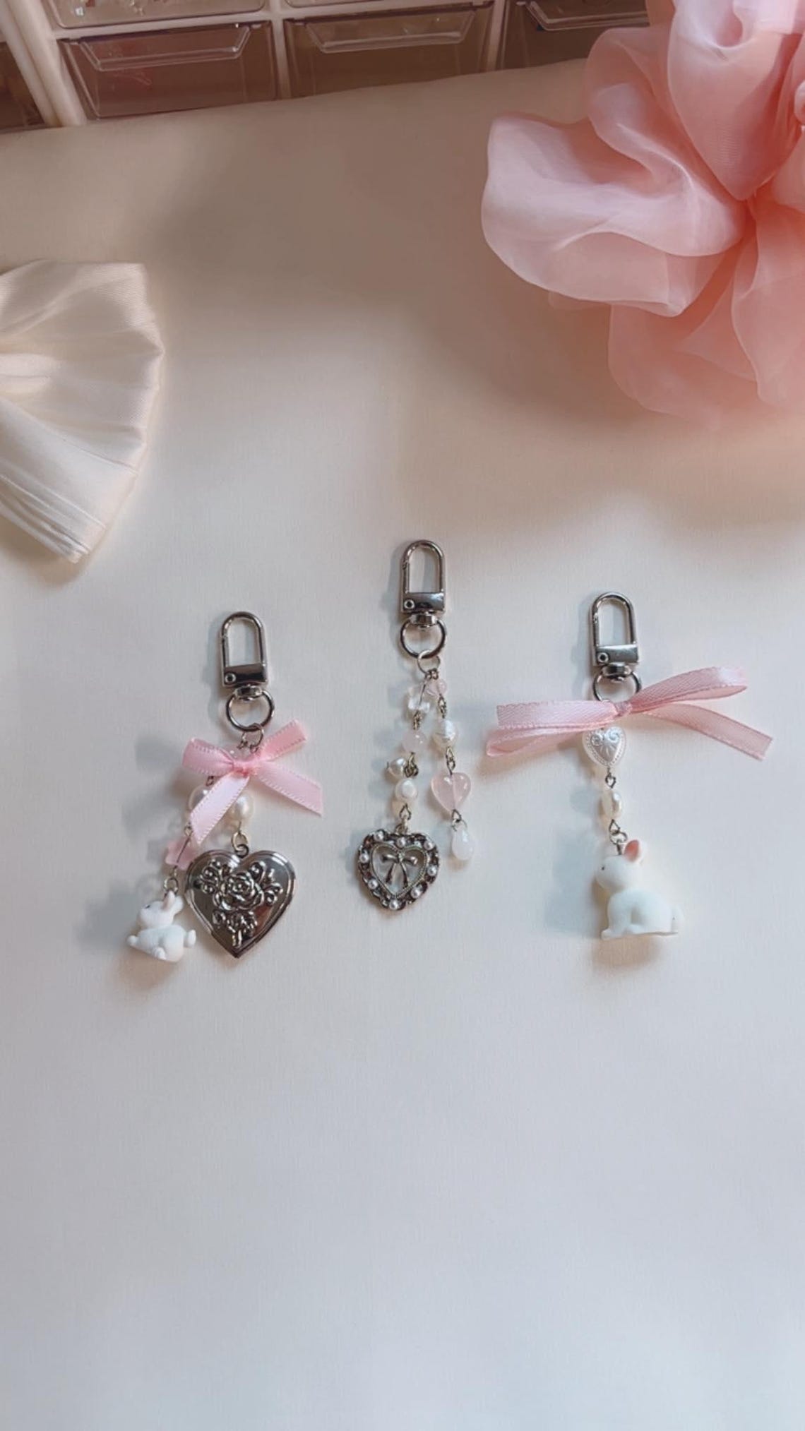 Coquette Pink Keychains Phone Charms | Cute Bunny Accessories ...