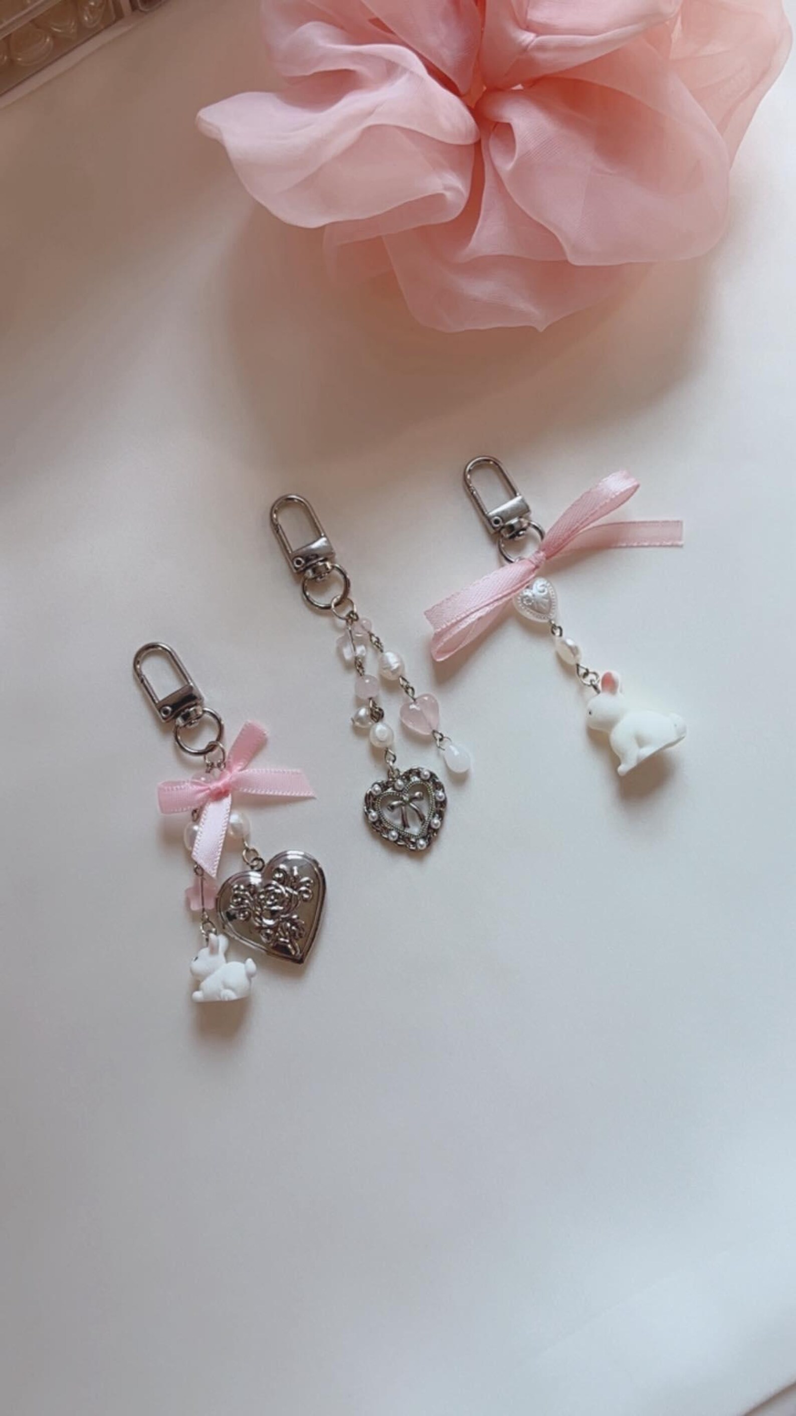 Coquette Pink Keychains Phone Charms | Cute Bunny Accessories ...